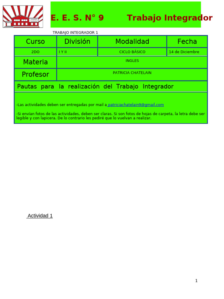 2do I - INGLES - tp 1 integrador | PDF