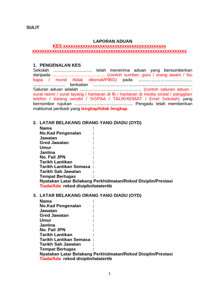 Format Terkini Laporan Aduan Awam | PDF