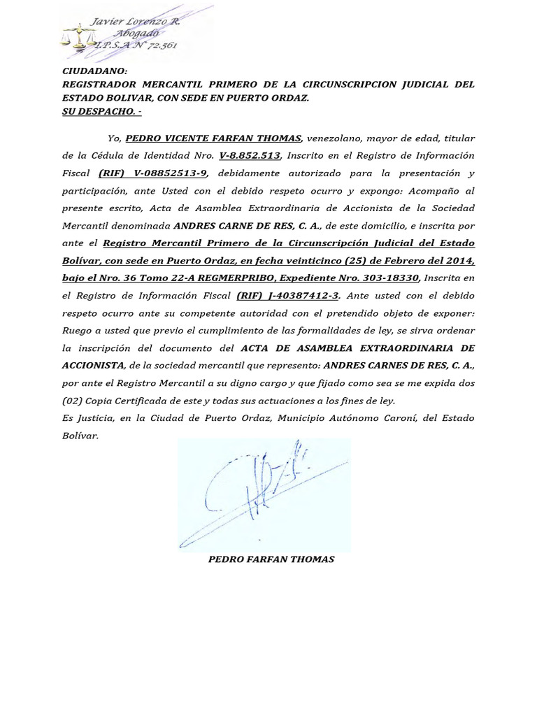 Acta de Asam. Camb. Dom. Nacio. Andres Carne de Res | PDF | Gobierno