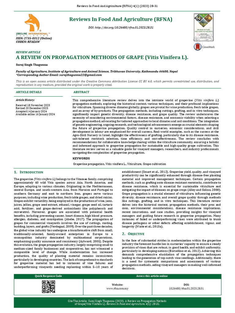 2023- A REVIEW ON PROPAGATION METHODS OF GRAPE | PDF | Vitis | Vineyard