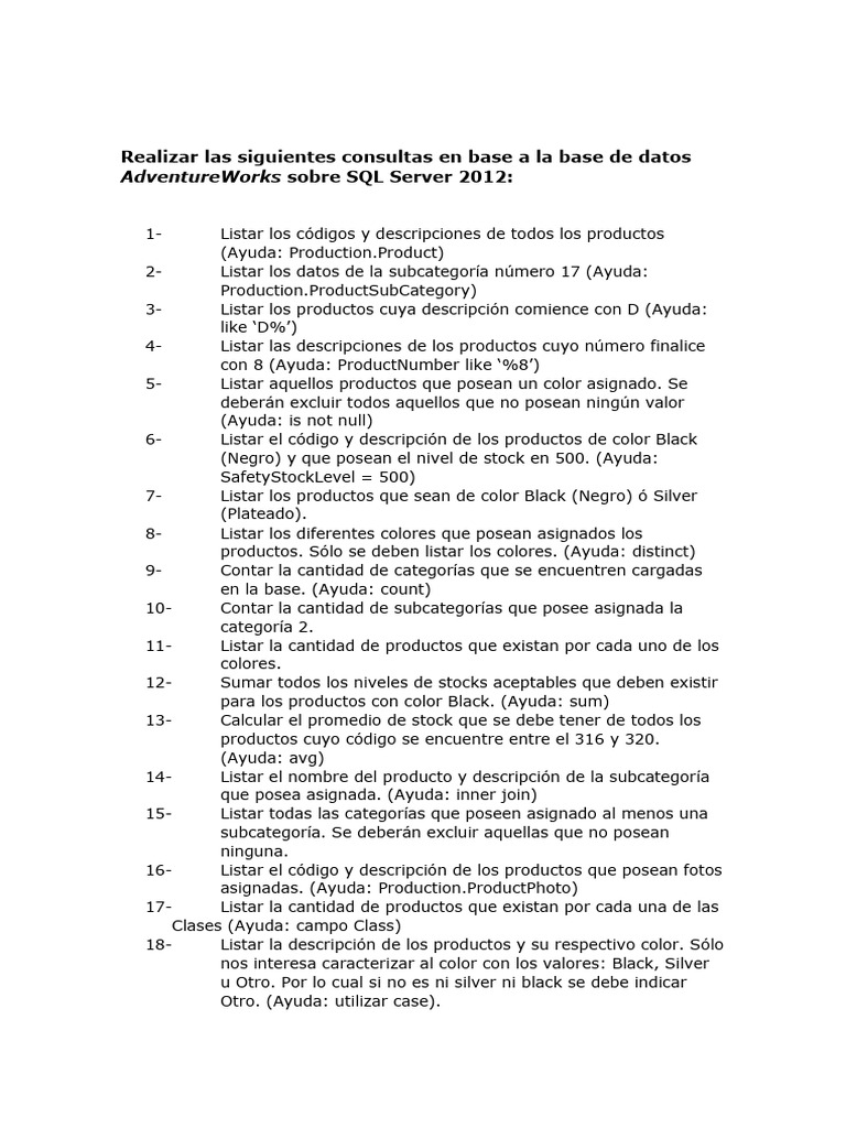 Lab1 AdvWorks SQL | PDF | SQL | Gestión de tecnología de la información