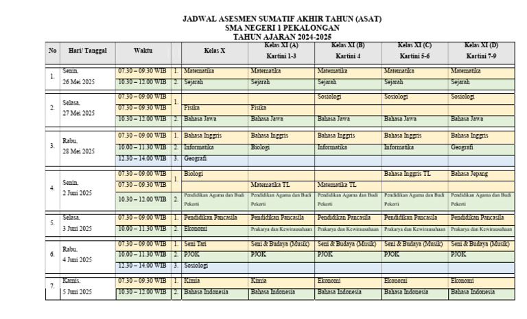 Jadwal ASAT 2025) | PDF