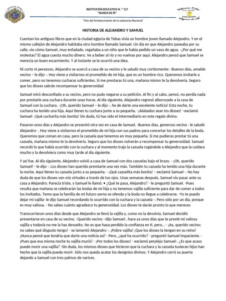 Historia de ALEJANDRO Y SAMUEL Ccss | PDF