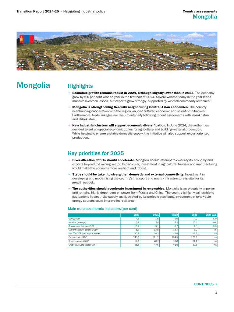 Transition Report 2024 25 Mongolia | PDF | Inflation | Gross Domestic ...