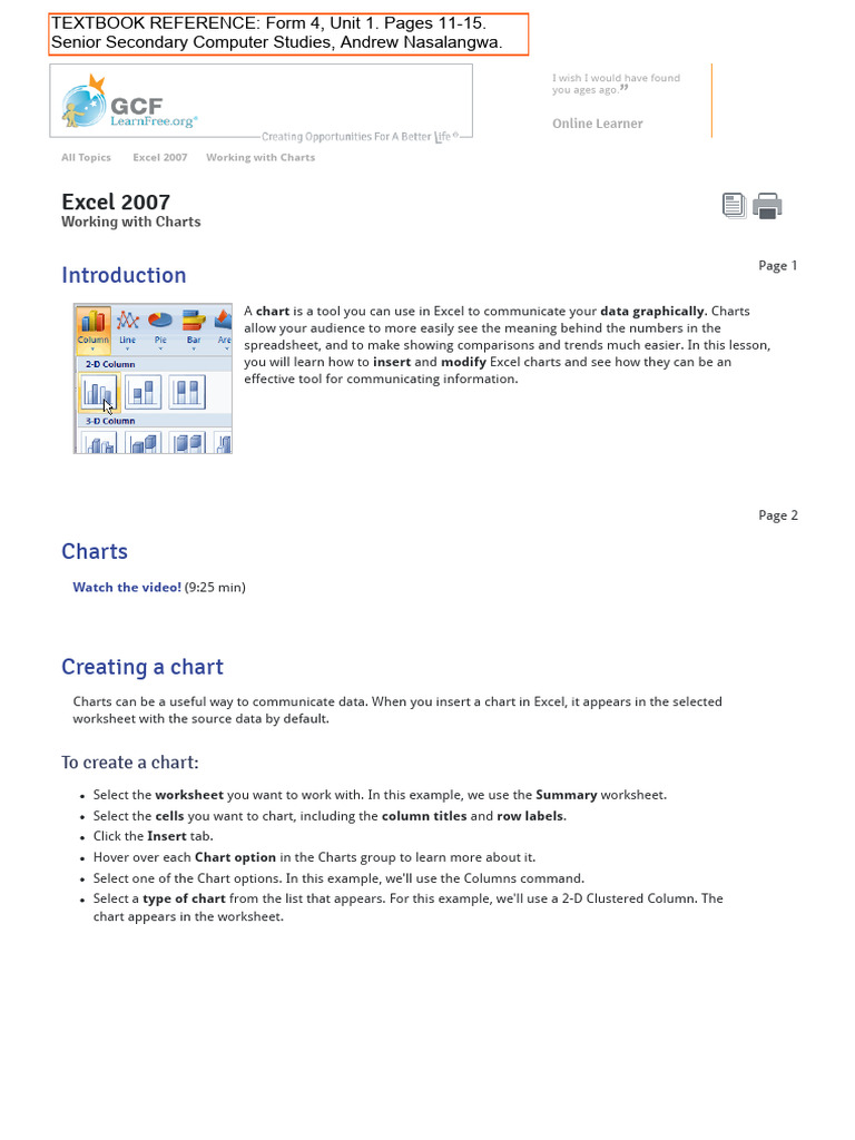 Excel 2007 - Working With Charts | PDF | Microsoft Excel | Chart