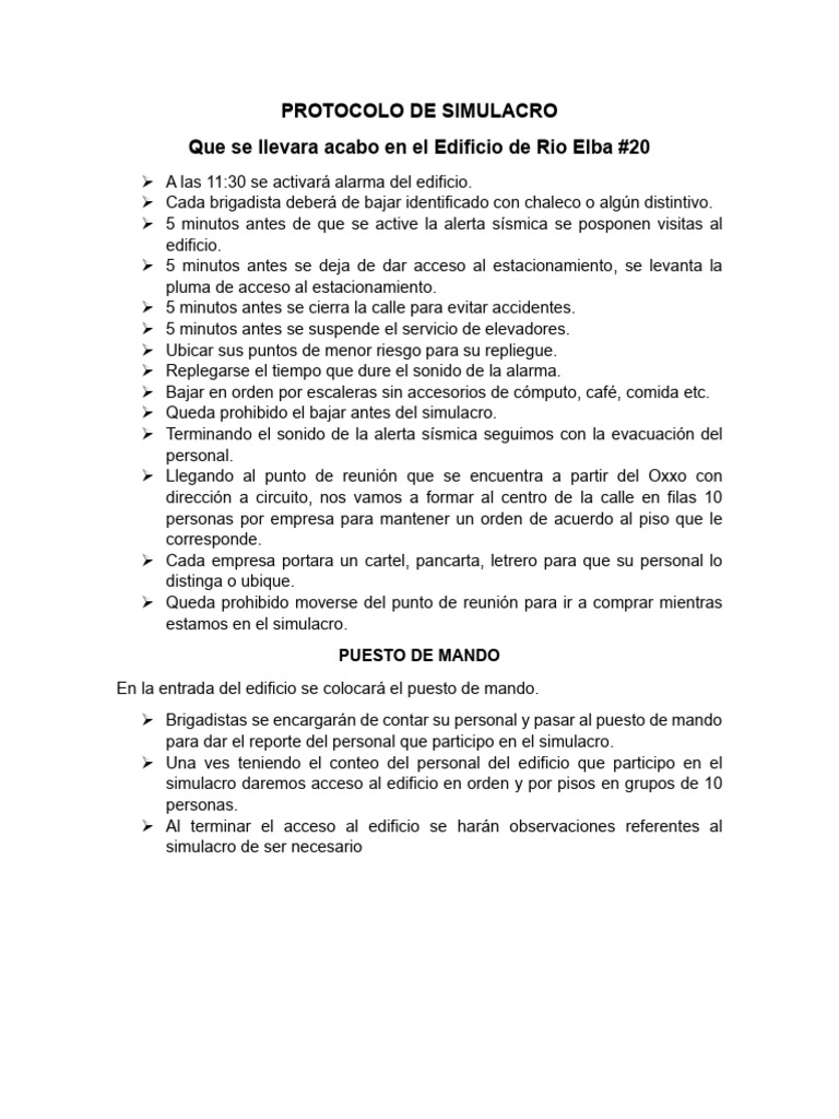 PROTOCOLO DE SIMULACRO | PDF