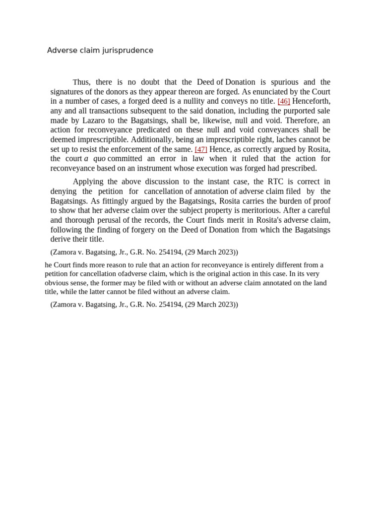 Adverse Claim Jurisprudence | PDF