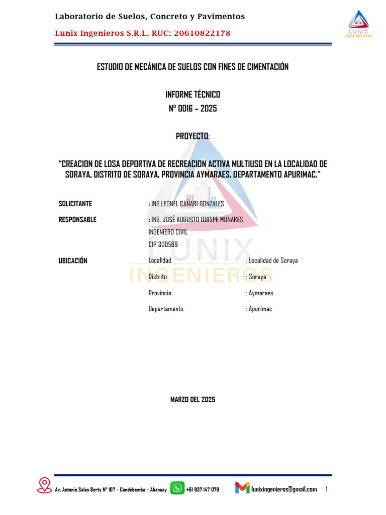Informe N°016 Ems Soraya | PDF | Precipitación | Formación geológica