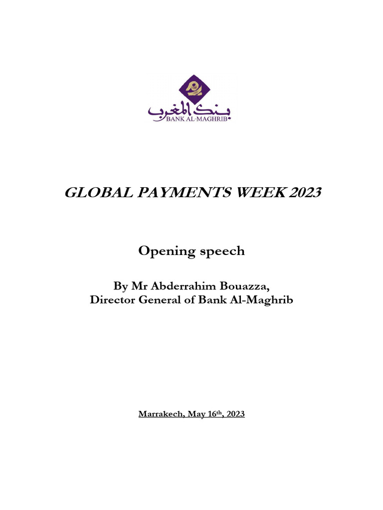 GPW 2023 -- Opening speech Mr. Abderrahim Bouazza Director General Bank Al-Maghrib (1) | PDF ...