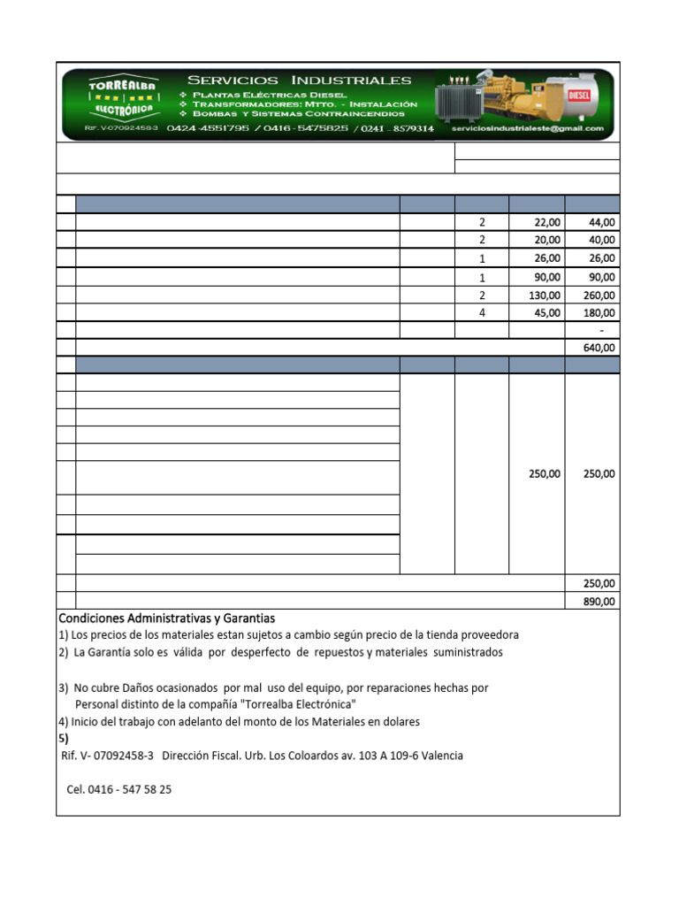 Cotización Mtto. Planta Electrica 2025 | PDF | Motores