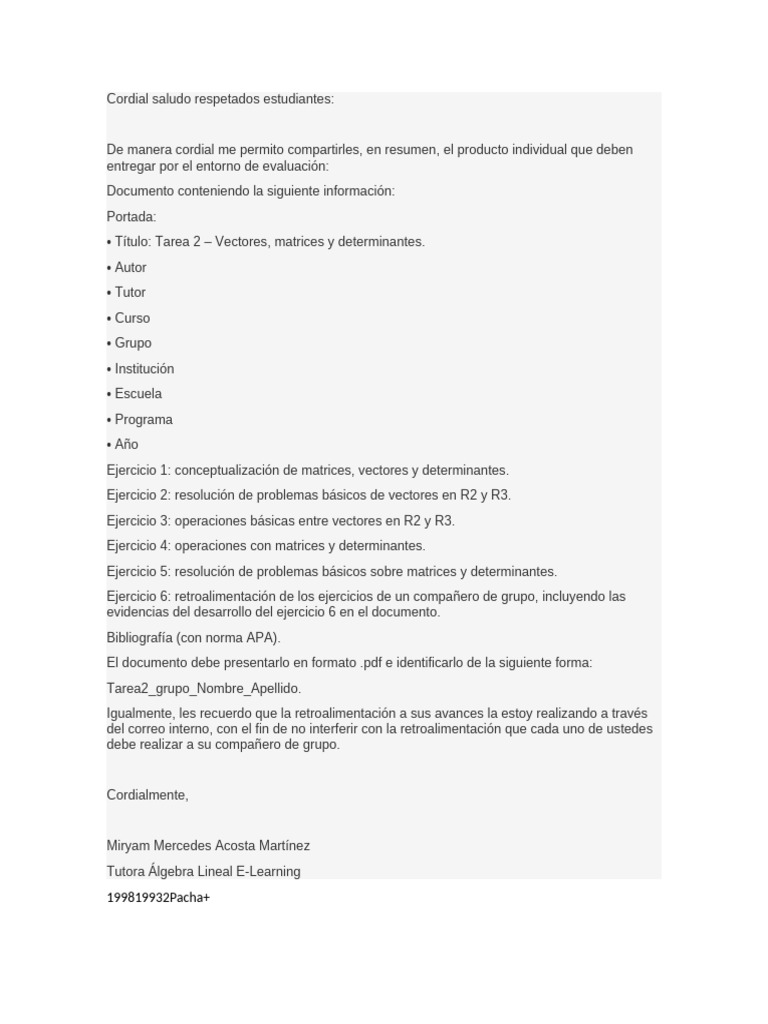 Algebra Tarea 2 | PDF | Matriz (Matemáticas) | Álgebra lineal