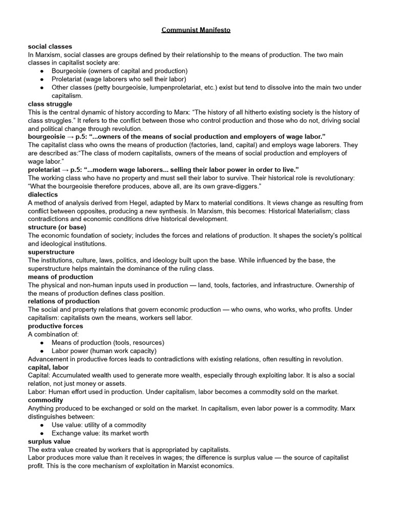 Communist Manifesto Glossary | PDF | Value (Economics) | Capitalism