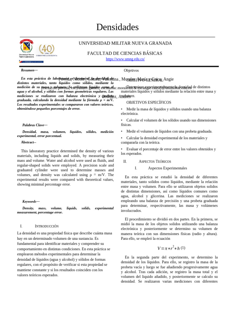Densidades | PDF | Masa | Densidad