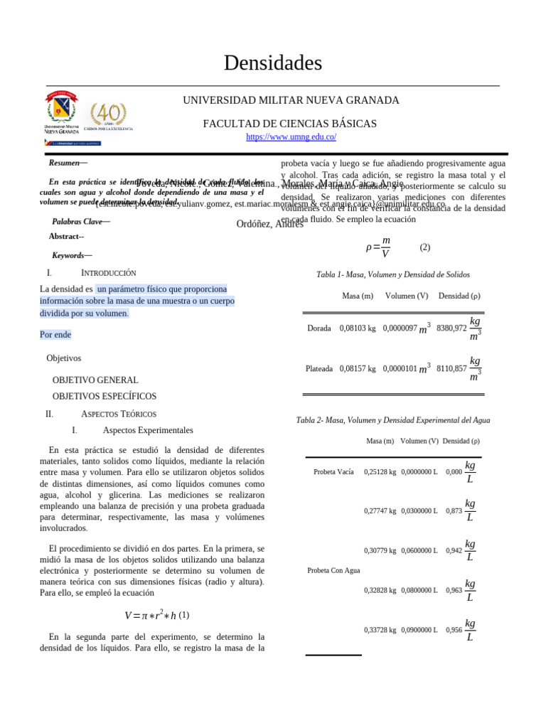 Densidades | PDF | Densidad | Masa