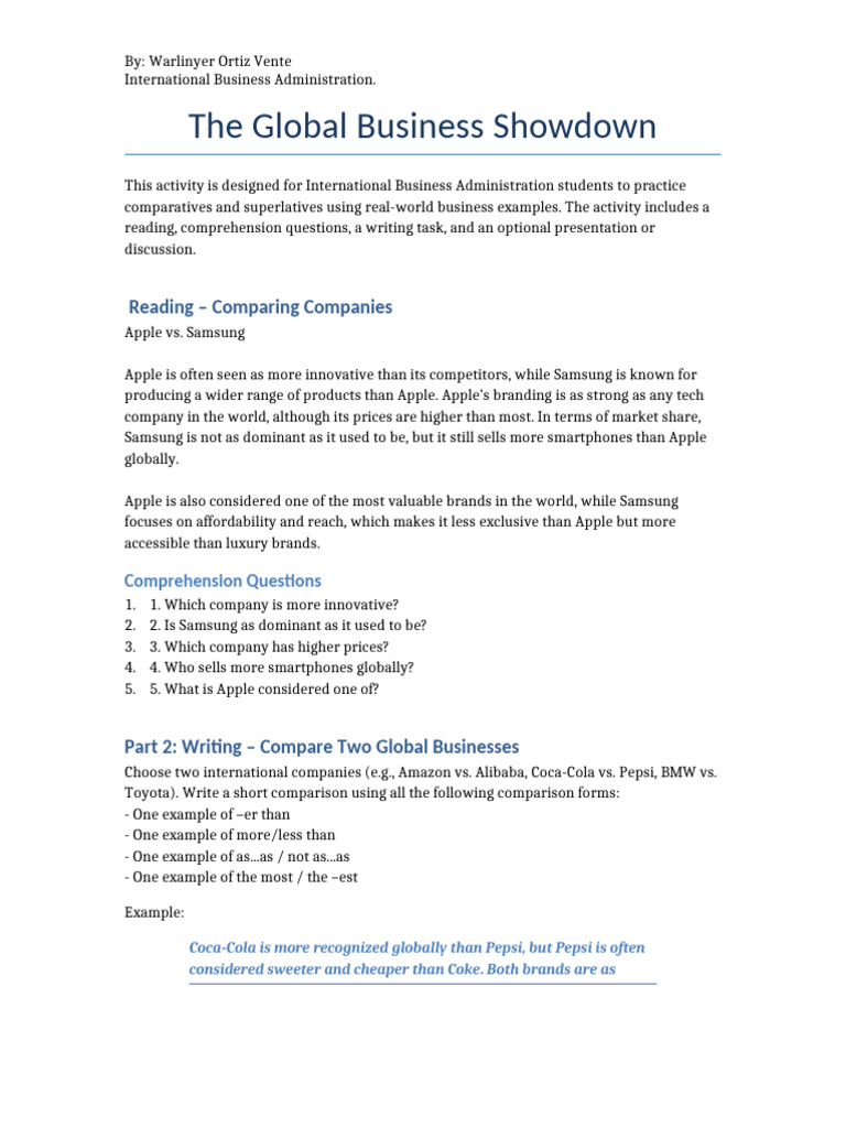 Comparing Global Businesses Activity | PDF