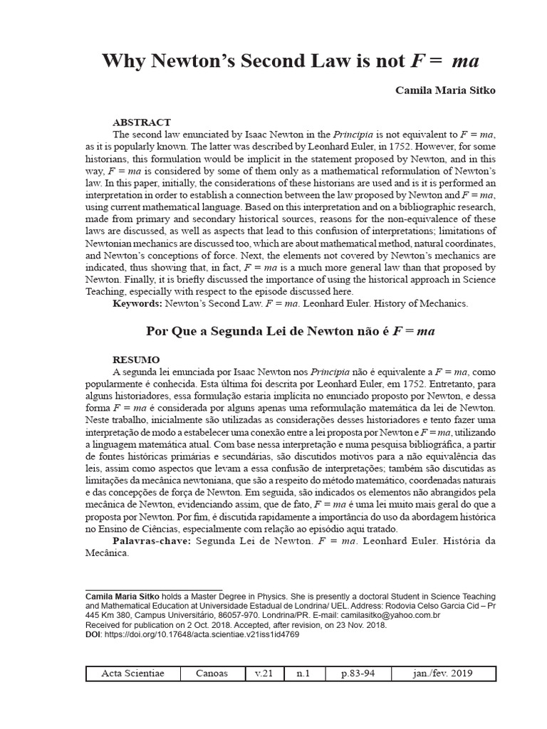2° Lei de Newton Abordagem | PDF | Force | Classical Mechanics