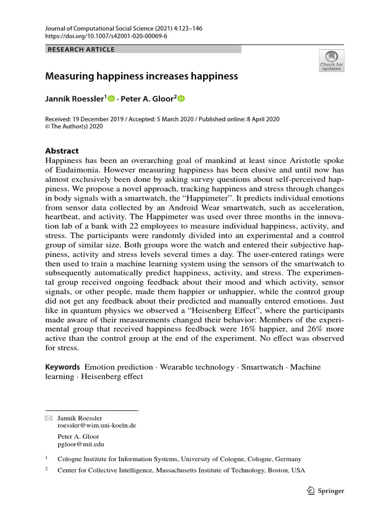 Measuring Happiness Increases Happiness - s42001-020-00069-6 | PDF ...