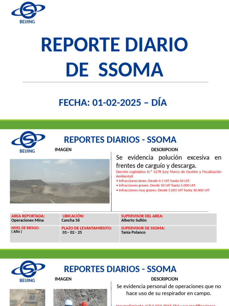 Reporte Ssoma - Turno Dia-01.02.2025 | PDF