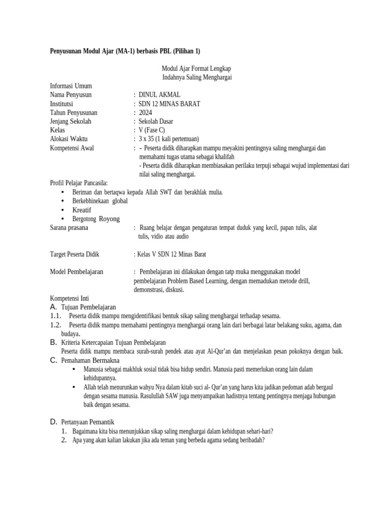 Modul Ajar PBL: Saling Menghargai SD | PDF