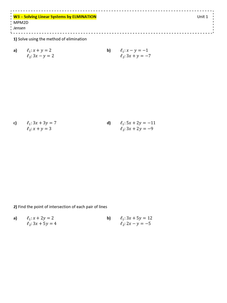 Systems of Linear Equations - Practice | PDF