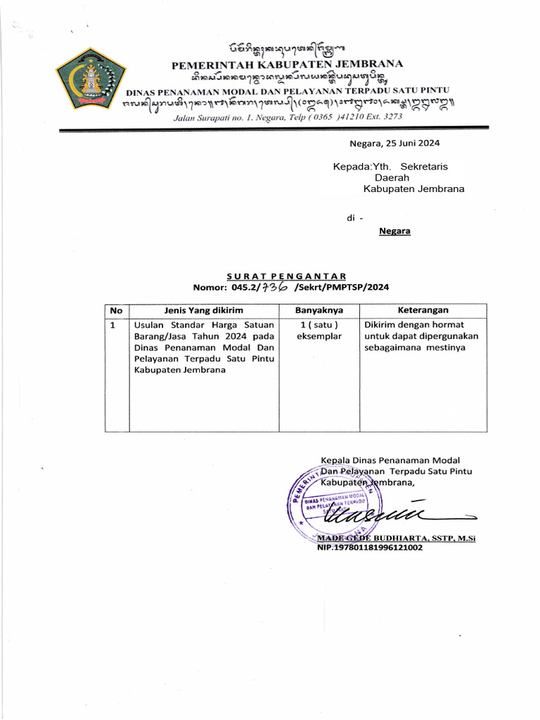 Contoh Usulan Scan Survey Harga Dinas PMPTSP | PDF