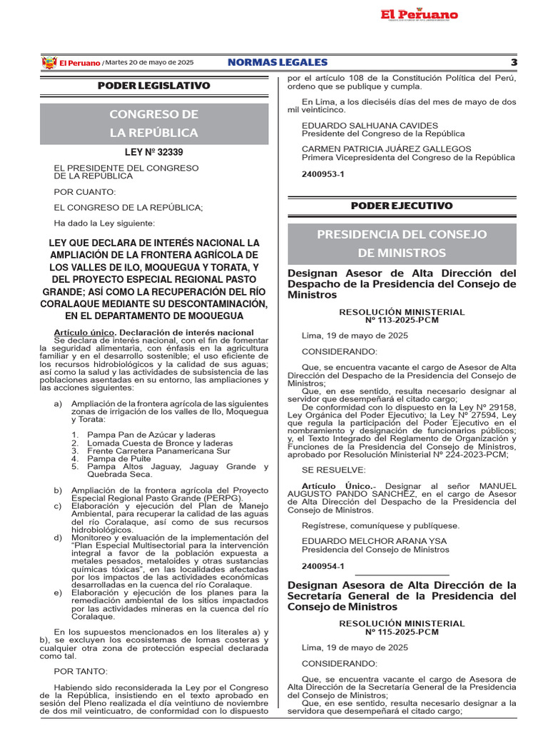 Congreso de La República: Normas Legales | PDF | Perú | Gobierno