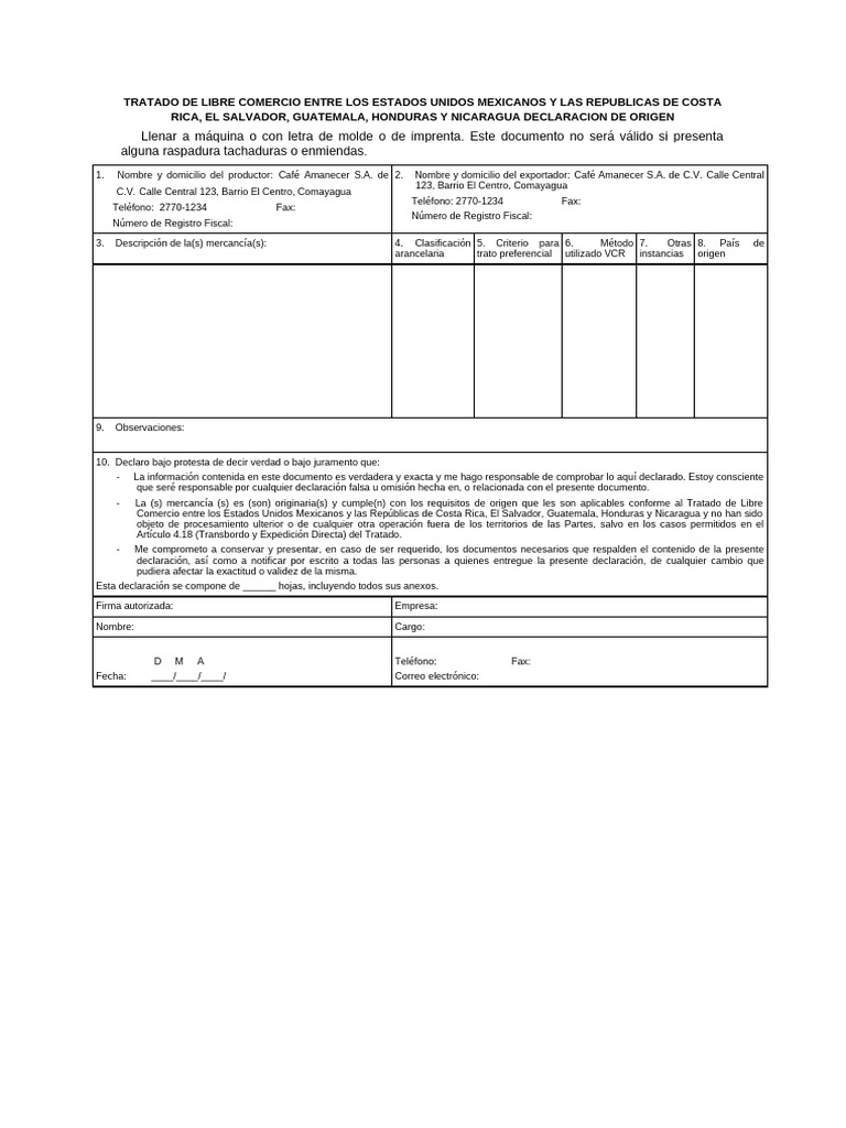 Certificado de Origen (Ejemplo Llenado) | PDF