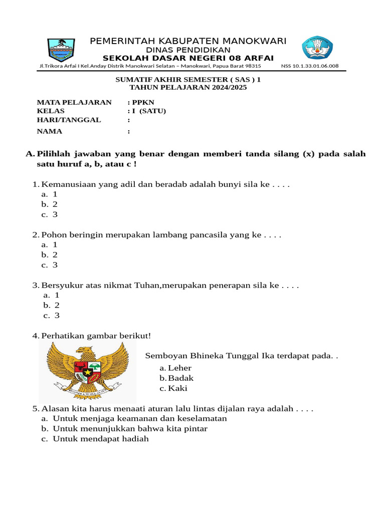 Soal Sas 1 (24-25) | PDF