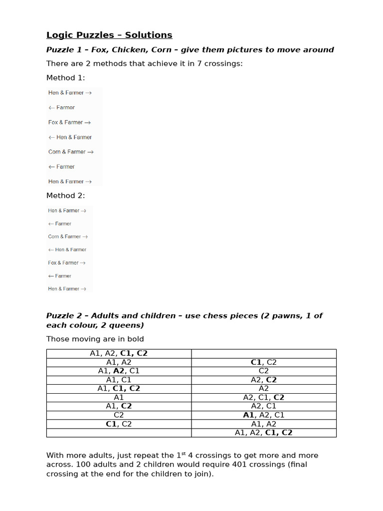 Logic Puzzles and Solutions Guide | PDF