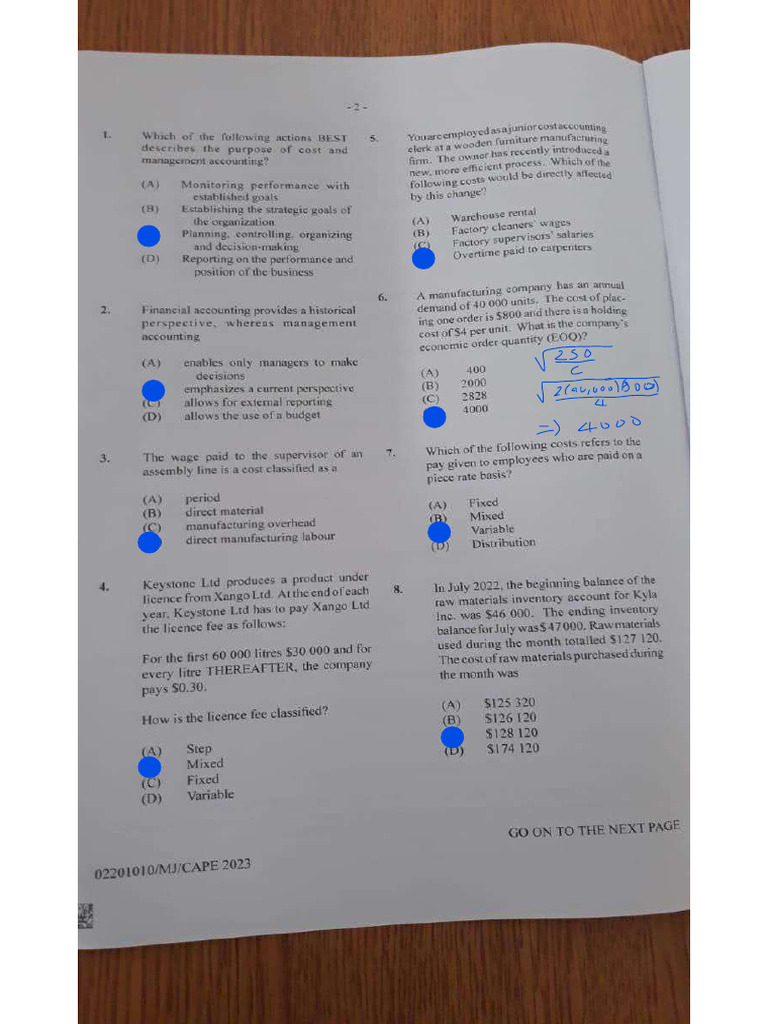 Cape Accounting Unit 2 Paper 1 2023 Solutions Made by Dej (Updated) (And Corrected) V2 | PDF