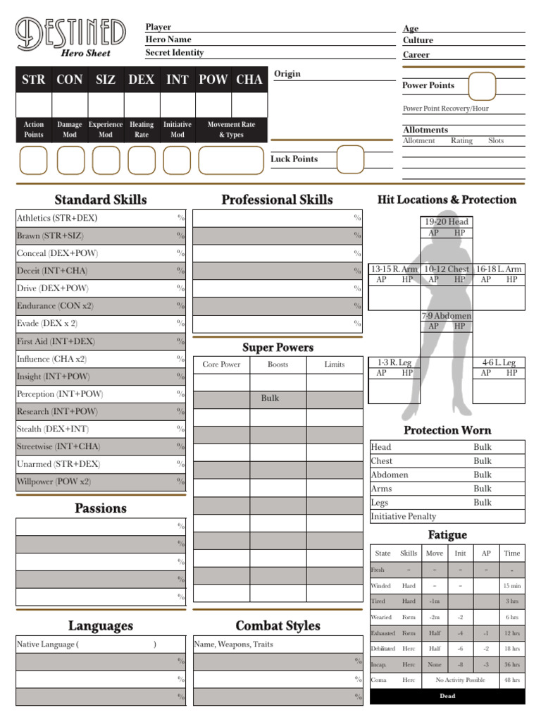Destined Character Sheet Female Fillable | PDF | Role Playing Games