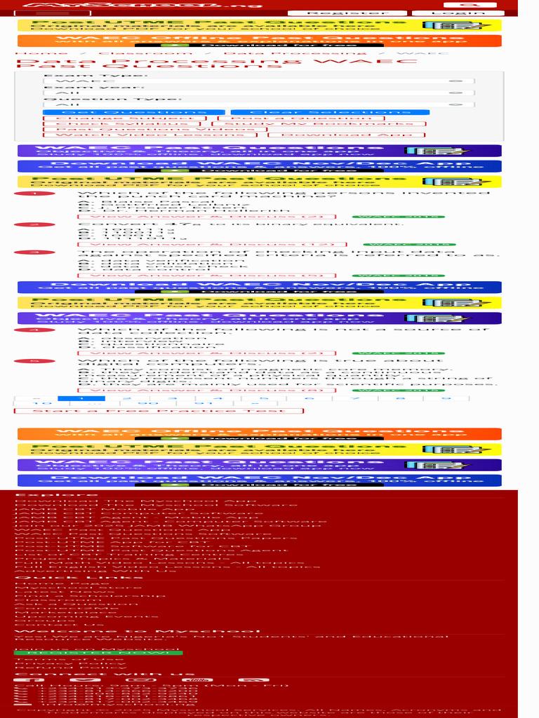 WAEC 2025 Data Processing Past Questions | PDF | Computing ...