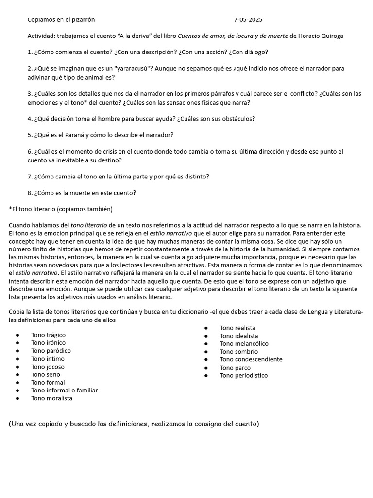 A La Deriva Actividades 3ro | PDF | Cuentos | Narración