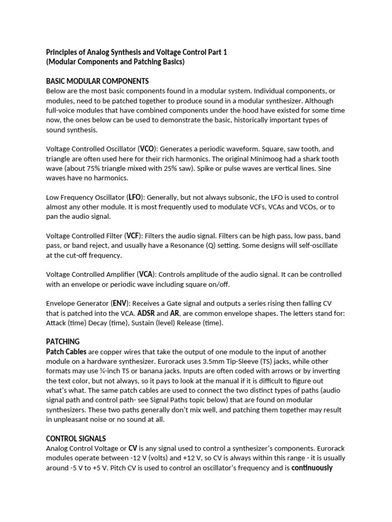 Principles of Analog Synthesis and Voltage Control Part 1 (Modular ...