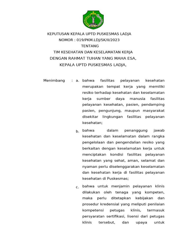 1.3.6.a R. SK PENETAPAN KOORDINATOR TIM K3 | PDF