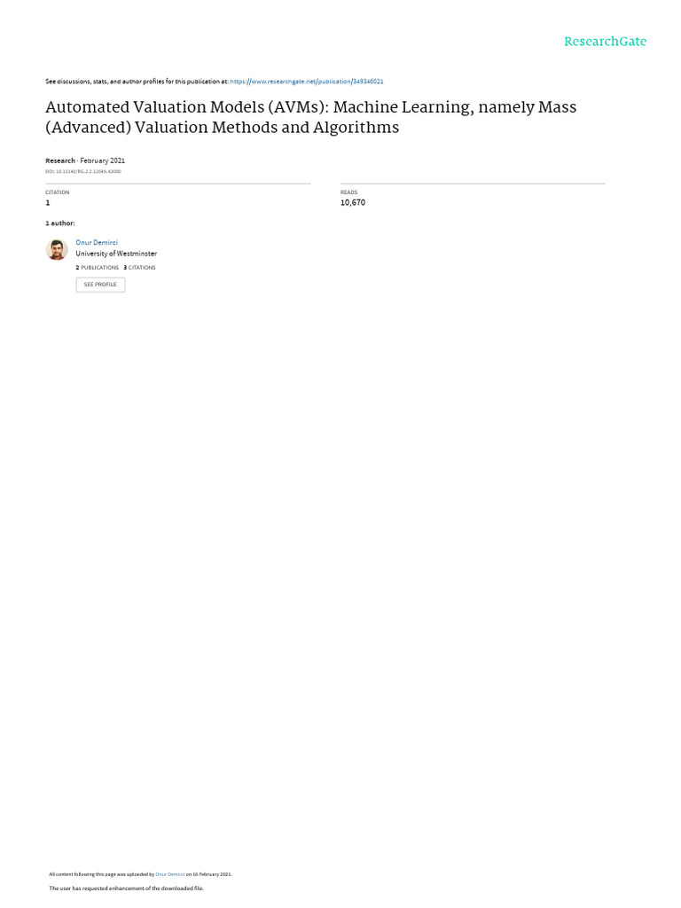 Automated Valuation Models (Avms) : Machine Learning, Namely Mass ...