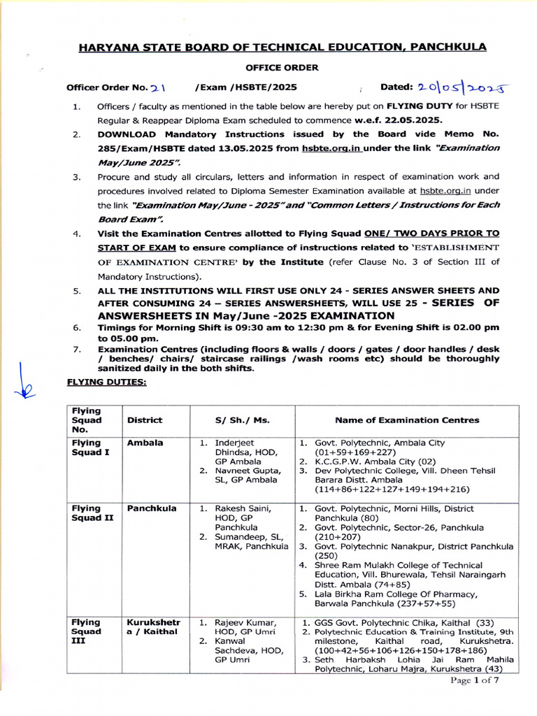 Flying Squad Duties for May_June 2025 Exam | PDF