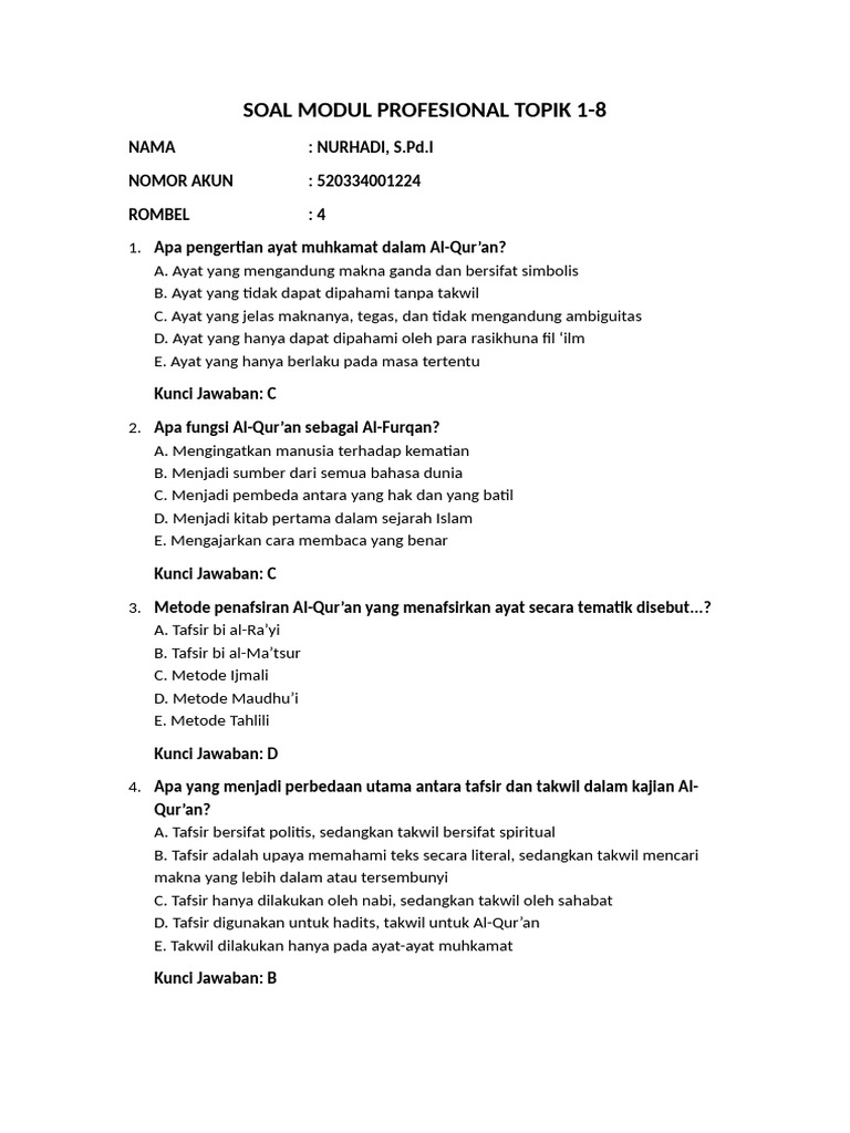SOAL MODUL 1 dan 2 NURHADI | PDF