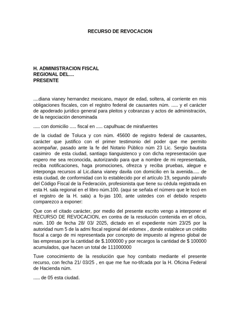 RECURSO DE REVOCACION | PDF | Fiscal | Justicia