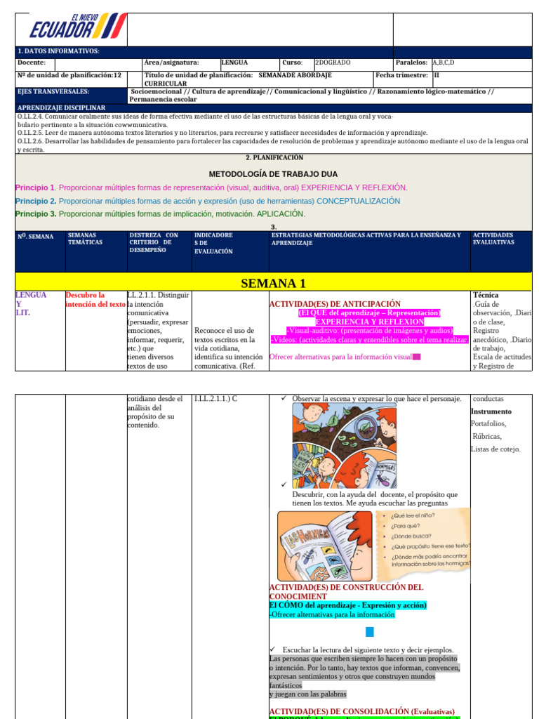 Planificación Curricular Lengua 2° Grado | PDF | Aprendizaje | Palabra