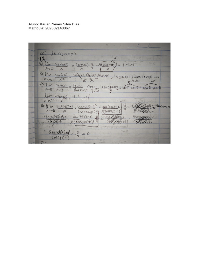 Lista de Calculo 3 - Kauan Neves | PDF