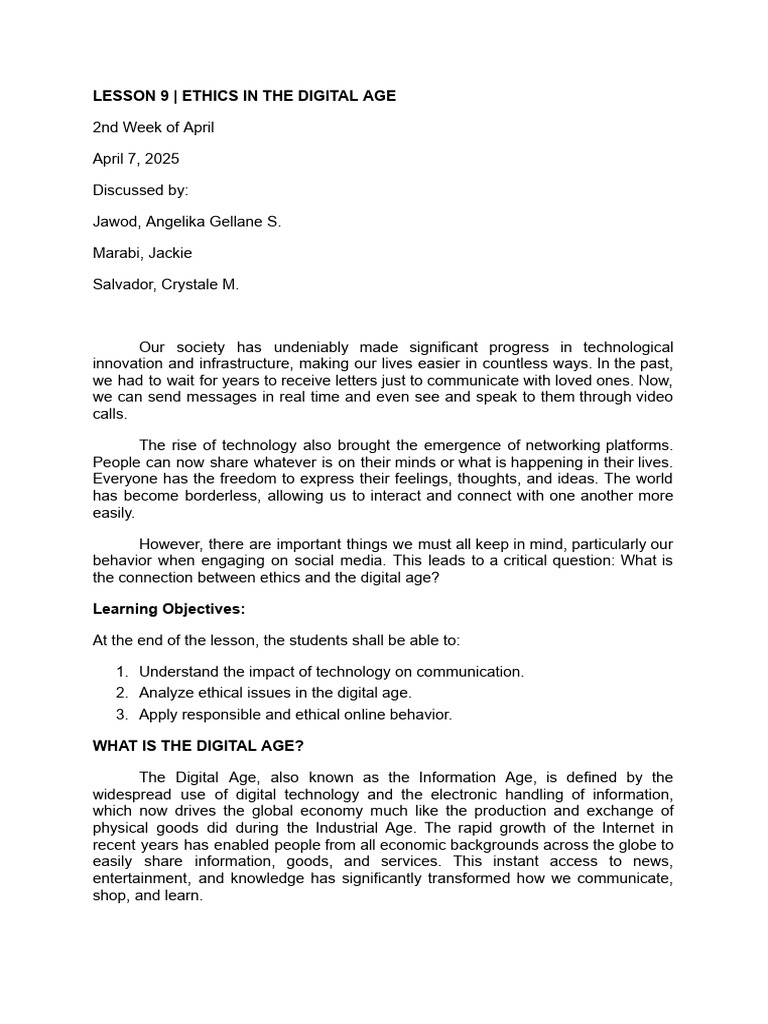 Ethics in The Digital Age | PDF | Cybercrime | Cyberbullying