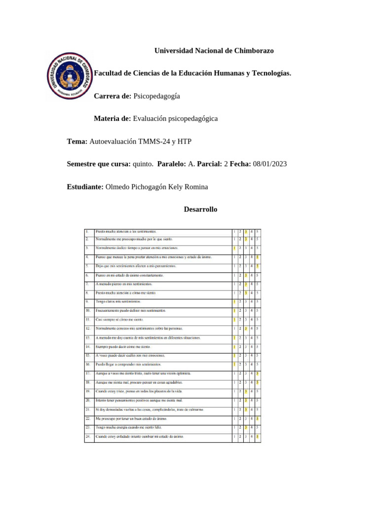 Autoevaluación TMMS-24 | PDF