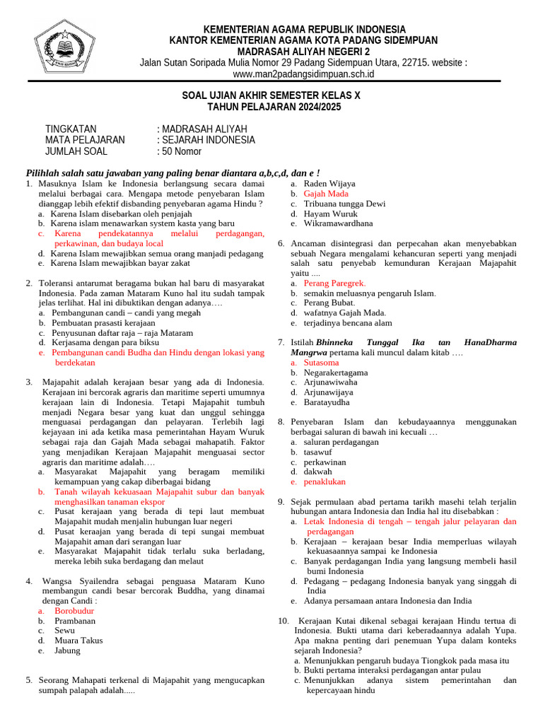 Soal-Sej-Indonesia-kls-X-MIA-IIS-2 | PDF