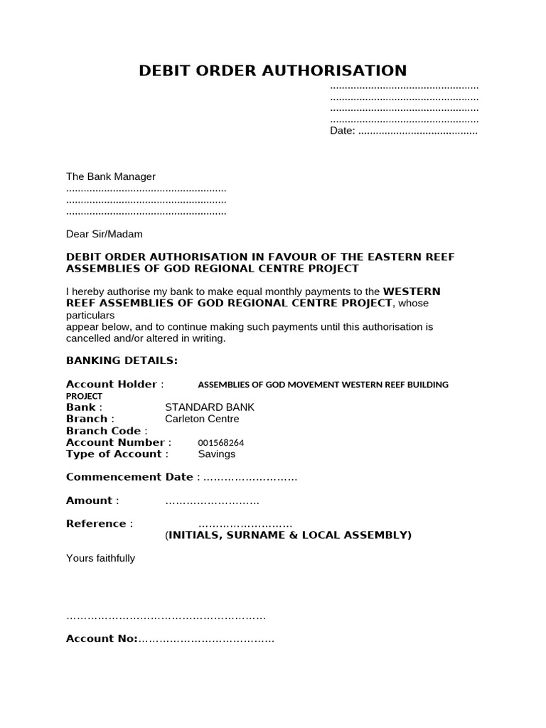 Debit Order Authorisation | PDF