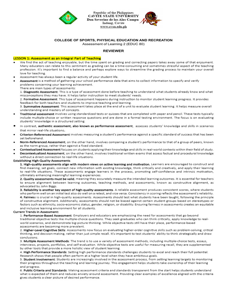 Educ 80 Midterm Reviewer | PDF | Educational Assessment | Learning