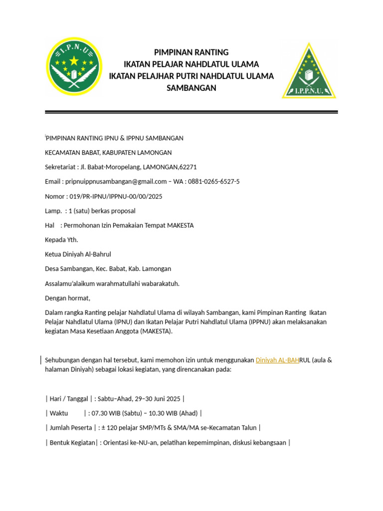 surat izin IPNU | PDF