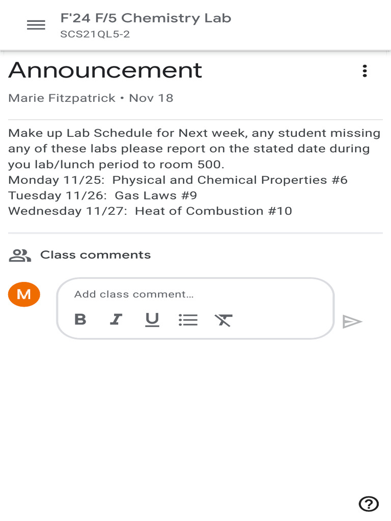 Make Up Lab Schedule For Next Week, Any Student Missing Any of These ...