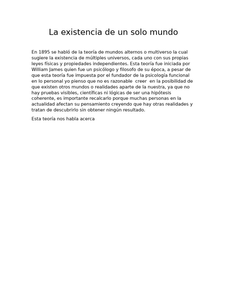 La Existencia de Un Solo Mundo (Ensayo) | PDF