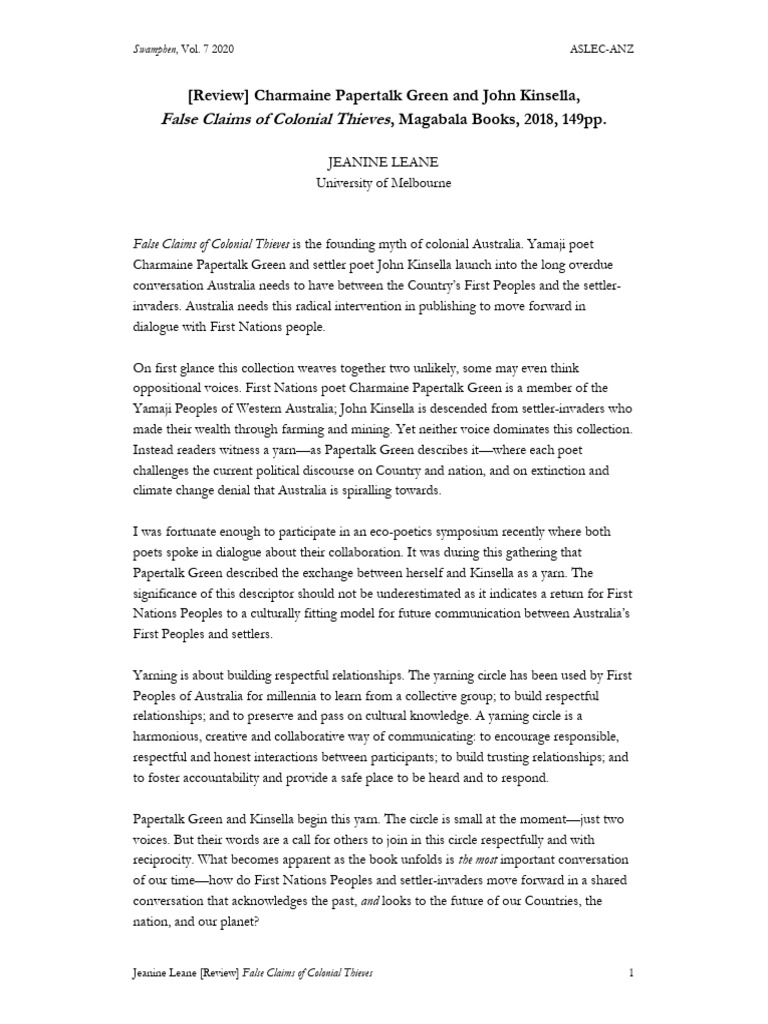Review of False Claims of Colonial Thieves | PDF